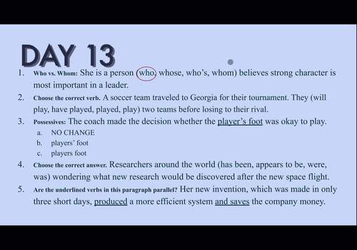 ACT English Bell Ringers Google Slides and Worksheets by Stuff Your Mind