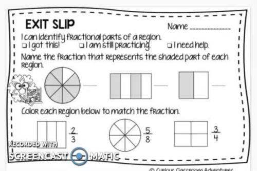 3rd Grade Math Exit Slips for Understanding Fractions as Numbers