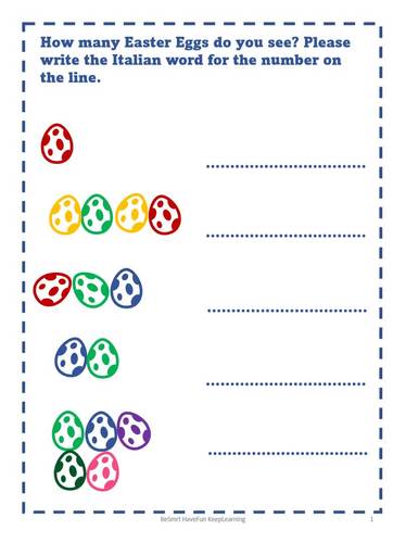 ITALIAN EASTER WORKSHEETS - Italian Easter Egg Counting to 10 and ...