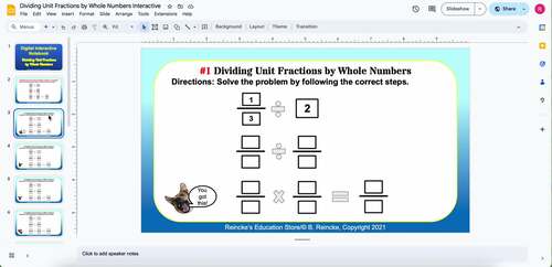 Dividing Unit Fractions by Whole Numbers Digital Activity (Google Slides)