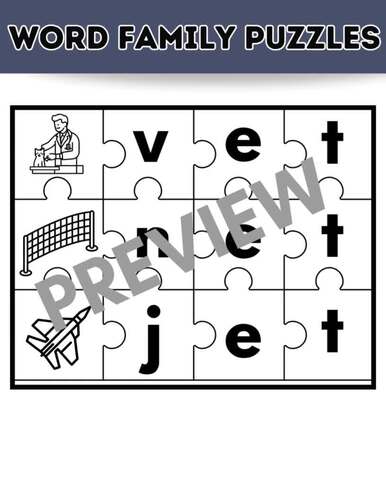 CVC Words Review {Word Families, Puzzles, Sort & Match Games} Kinder ...