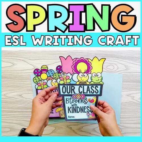 Spring Kindness ESL Writing Craft-SEL Flower Pot Flipbook Bulletin Board