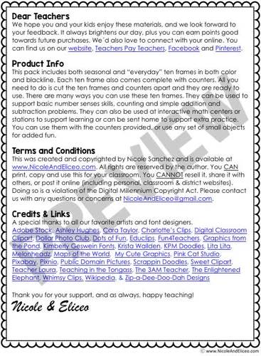 Seasonal Ten Frames by Nicole and Eliceo | Teachers Pay Teachers