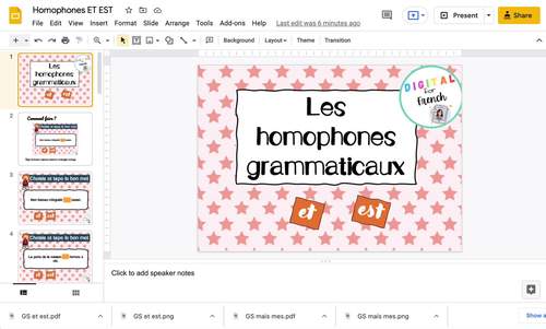 French GOOGLE SLIDES Homophones Homonyms ET EST | Distance Learning