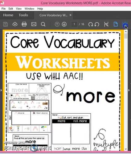 Core Vocabulary Worksheets: MORE by Teach Love Autism | TpT