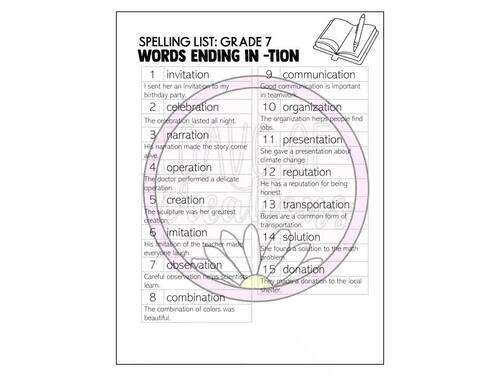 Full Year - Weekly Spelling Lists with Context Sentences - Grade 7