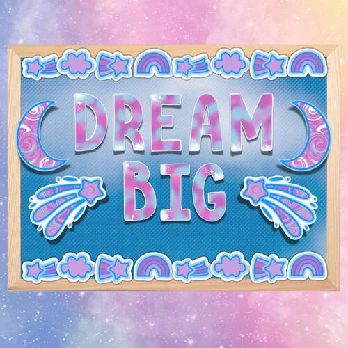 DREAM BIG Dreamy Sky Stars Kawaii Bulletin Board Kit | TPT