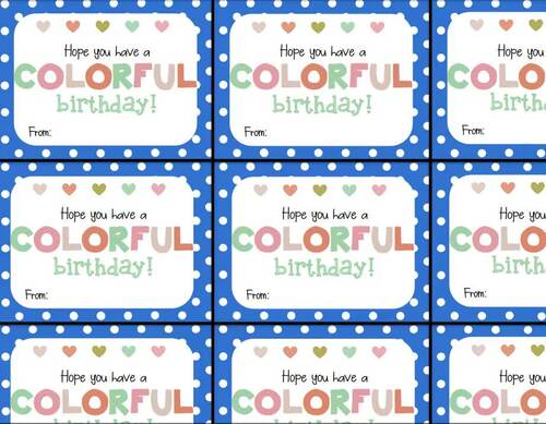 Colorful Birthday Gift Tag for Skittles, M&M's, Multi-Color Pens