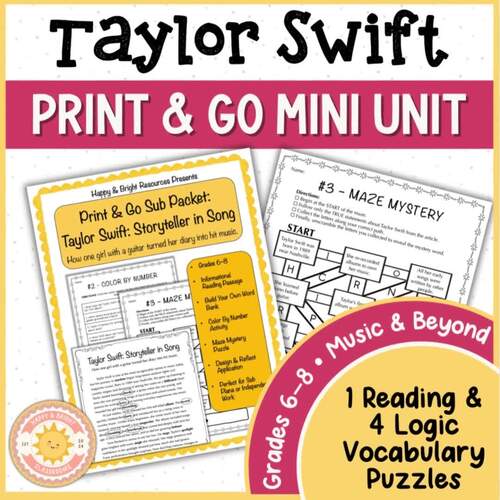 Print & Go Taylor Swift Mini Unit for Middle School Music, Literacy ...