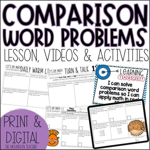 2 Digit Subtraction Comparison Word Problems Math Worksheets and Activities