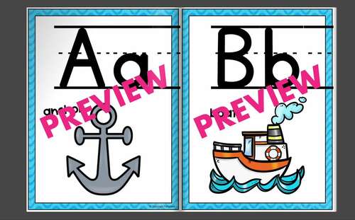 Under the Sea Ocean Theme Classroom Decor Alphabet Posters by Fishyrobb