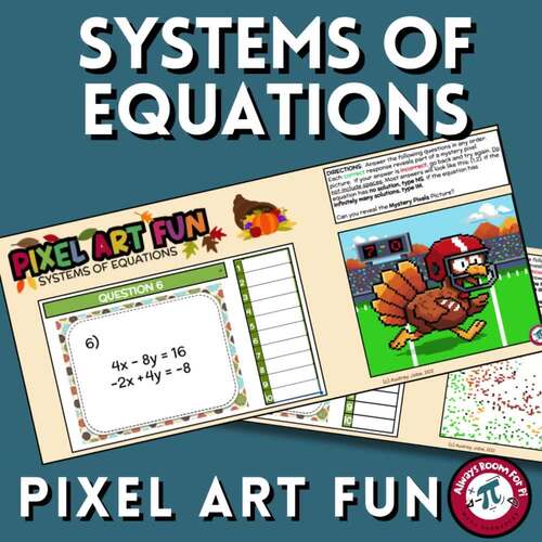 Algebra Systems of Equations Elimination Substitution Pixel Art Digital ...