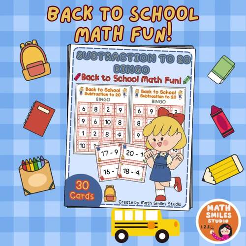 Subtraction to 20 Bingo Game (4x4) | Back to School Math Fun | 1st ...