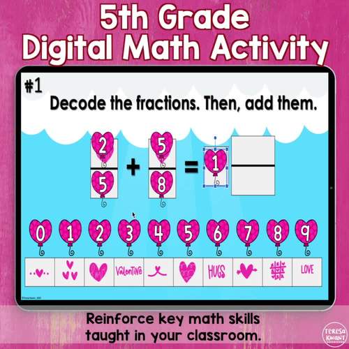 5th Grade Digital Valentine's Day Fraction Math Activity | Distance ...