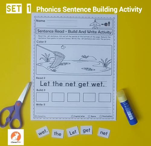 Jolly Phonics Worksheets - Sentence Building Activity SET - 1 ...