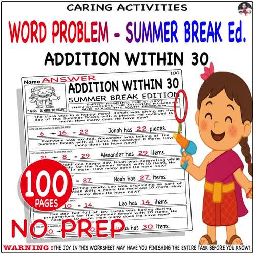 Addition within 30 word problem worksheets Number Sense Think - Summer ...