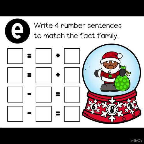 Christmas 1st Grade Math {Addition + Subtraction} Fact Families 6-10 ...
