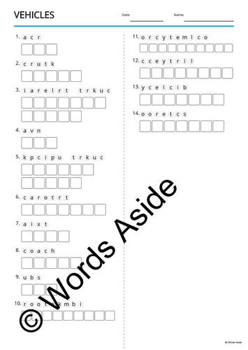 Word Puzzle Games Copy Crossword Word Search Anagram VEHICLES by Words ...