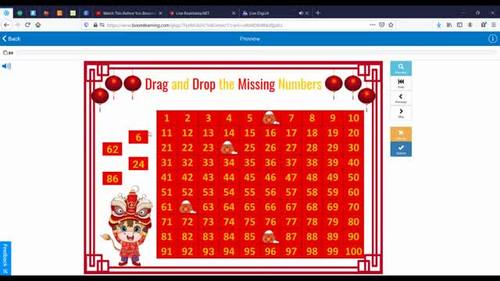 Chinese New Year Math Hundreds Chart Missing Numbers to 100 Boom Cards