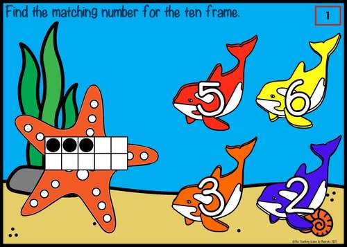 Whales Numbers, Number Words & Ten Frames BOOM & Task Cards Match Game