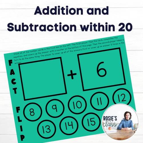 Addition and Subtraction Within 20 Card Games for Math Centers - 1st ...