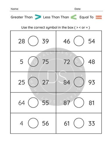 250 Problems Greater Than, Less Than, Equal To Worksheets - Numbers Up ...
