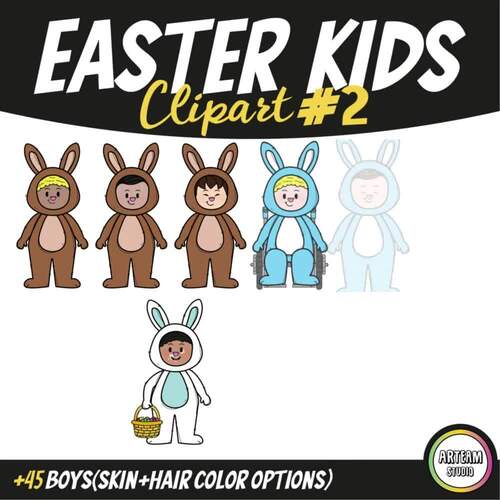 Easter Boys Costumes Clip Art- Diverse Spring Kids in Bunny, Chick& Egg ...