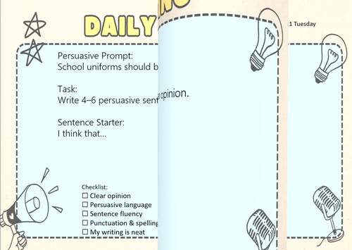Daily Writing Prompts- 10-minute Warmups- Persuasive Year 5 | TPT