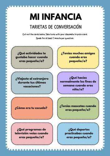 Childhood Conversation Cards Imperfect Conversación Imperfecto Infancia