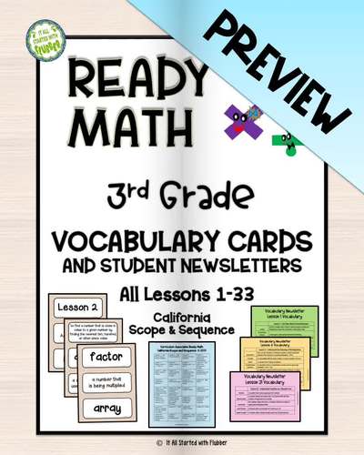 3rd Grade Ready Math Vocabulary Cards - CA Scope and Sequence | TPT