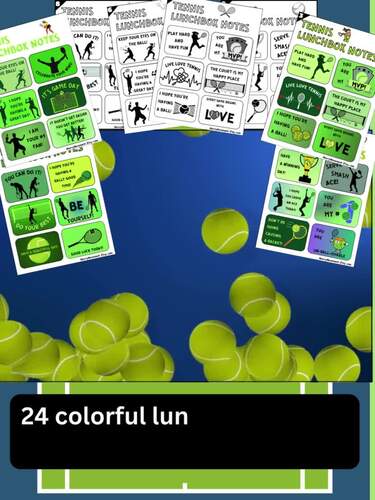 48Pcs Tennis Lunchbox Notes | 24 Colorful + 24 Black & White Copies