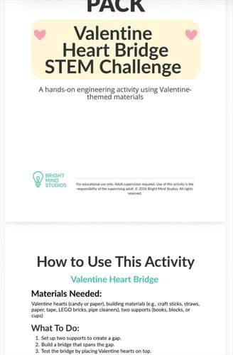 Elementary K–2 Valentine Heart Bridge STEM Challenge | TPT