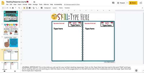 DIGITAL READING RESPONSE JOURNAL IN GOOGLE SLIDES™ by The Techie Teacher
