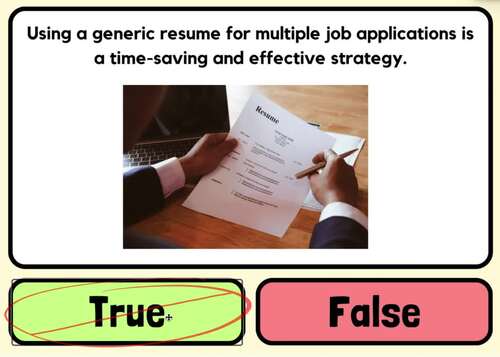 Resume Writing Digital Activity: True or False? Employment Skills Questions