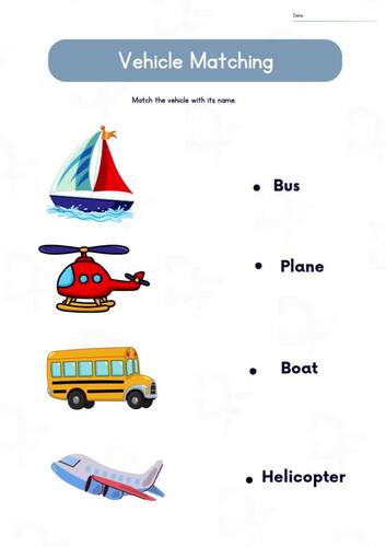 Autism Vehicle Matching Worksheet For Childs by Inclusive Learning Support