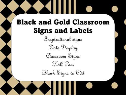 Black and Gold Classroom Decor Signs and Labels by DeMolls Divine Designs