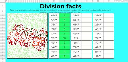7s DIVISION Pixel Art Math Digital Mystery Pictures Google Sheets