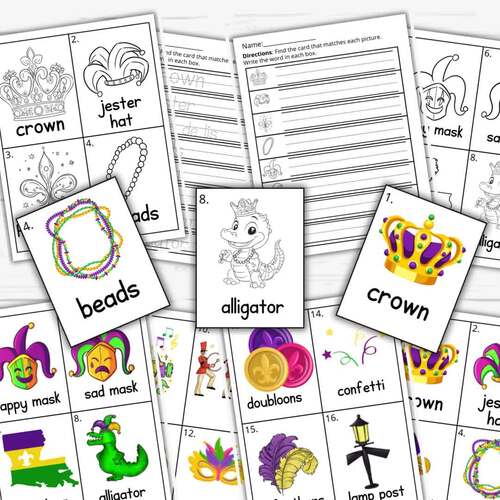 Mardi Gras Write the Room | Printable Vocabulary Activity for Kids