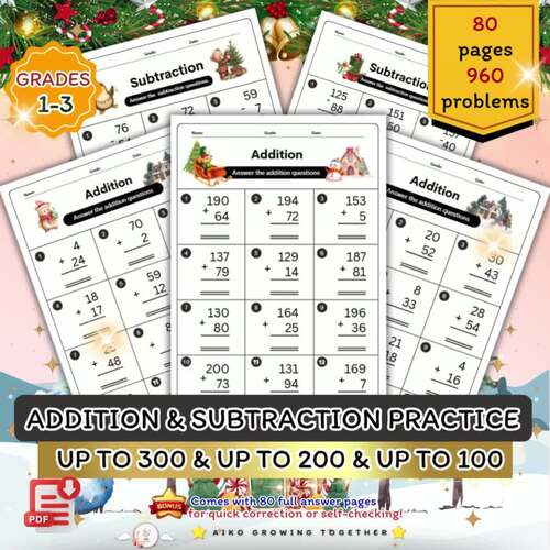 Christmas Addition & Subtraction Worksheets | 3-Digit & 2-Digit ...