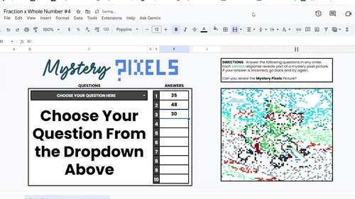 Multiplying Fractions by Whole Numbers Mystery Pictures | 4 Google Sheets