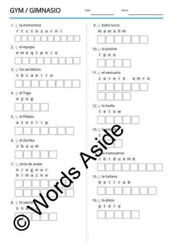 Spanish English Bilingual Vocabulary Worksheets Cards Puzzles Games GYM