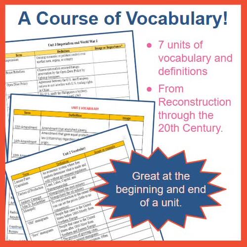 US History Vocabulary- Reconstruction to 2000s. 270 Key Terms! | TPT