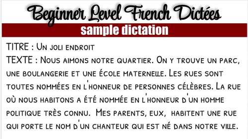 French Dictée Exercises - Intermediate Level | TPT