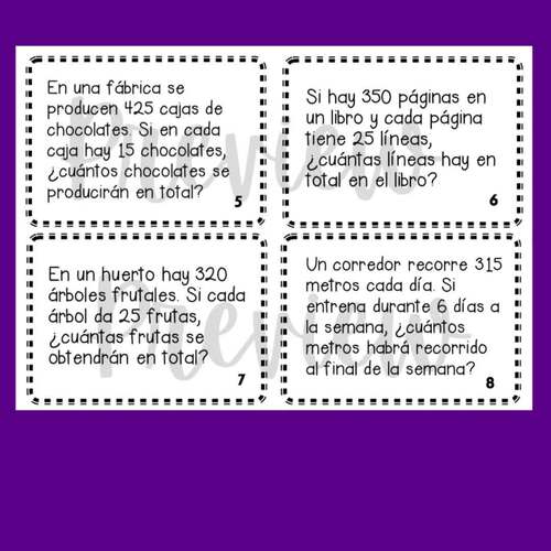 Tarjetas de problemas de multiplicación de tres cifras | TPT