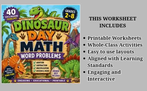 Dinosaur Day Math Word Problems for Grades 2–8 | Fun Printable Worksheets