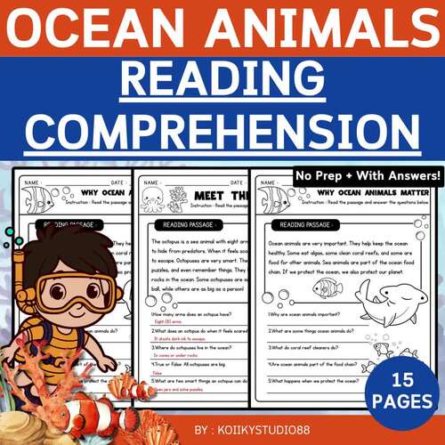 Ocean Animals Reading Comprehension Worksheets for Grade 2 and 3