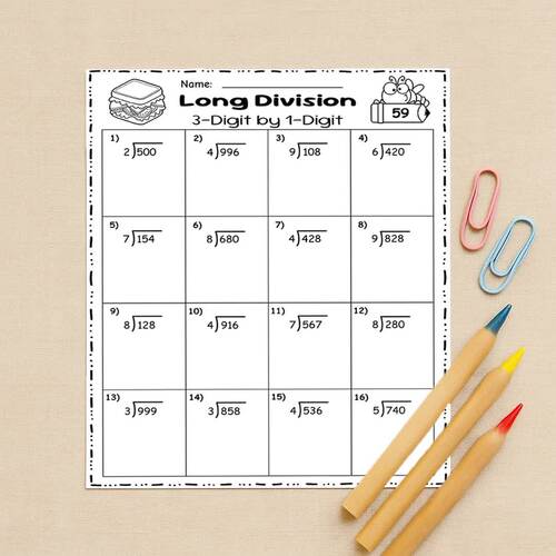 Long Division Worksheets – 3-Digit by 1-Digit Division Facts - No ...