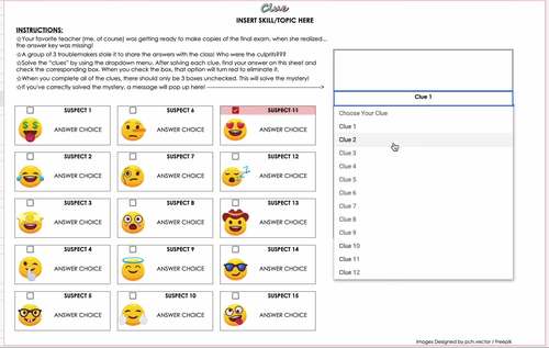 Editable DIGITAL Clue Mystery Task Cards Activity Template 12 Questions