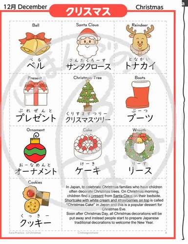 Japanese Kana Practice 12 December Christmas - Hiragana Katakana Exercises