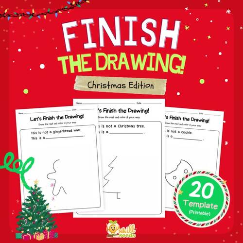 Finish the Drawing: Christmas Edition | 20 Printable Creativity Worksheets